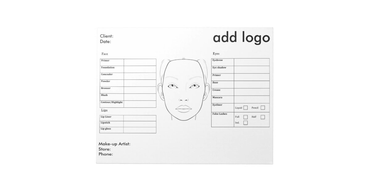 Makeup Face Chart Notepad | Zazzle