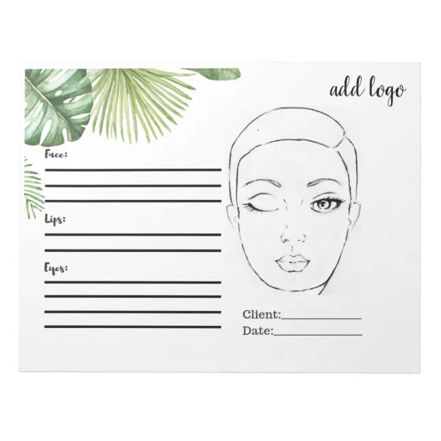 MAKEUP FACE CHART SIMPLE BASIC PALMS LEAVES LEAF NOTEPAD | Zazzle