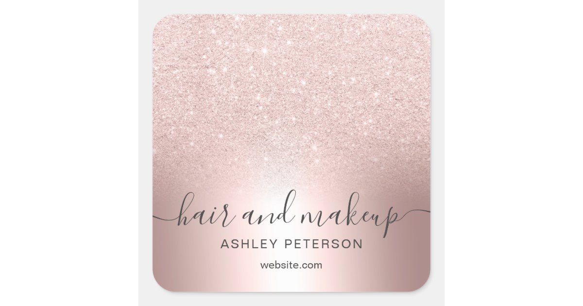 Makeup hair Rose gold glitter ombre metallic foil Square Sticker | Zazzle