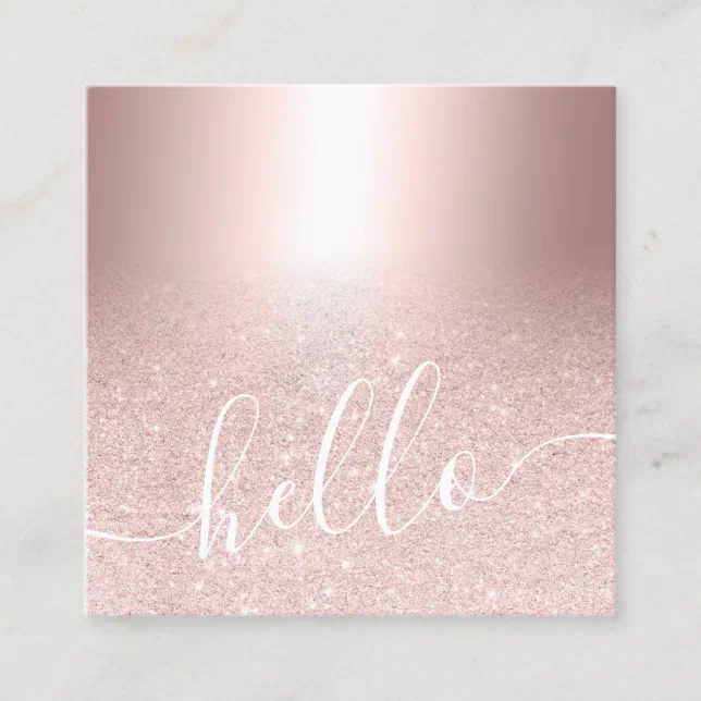Makeup hair Rose gold glitter ombre metallic hello Square Business Card ...