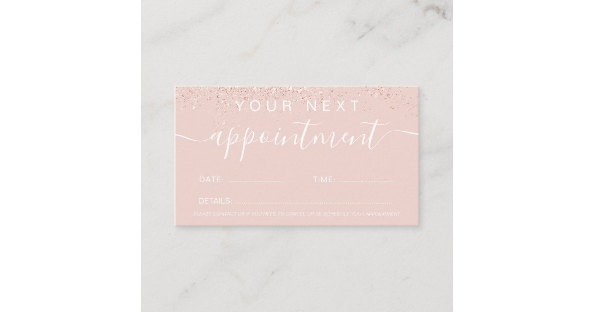 Makeup hair rose gold glitter pastel blush pink appointment card | Zazzle