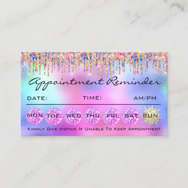 Makeup Lashes Appointment Reminder Holograph Pink Business Card | Zazzle