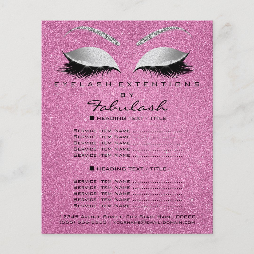 Makeup Lashes Beauty Salon Glitter Flyer Gray Pink | Zazzle