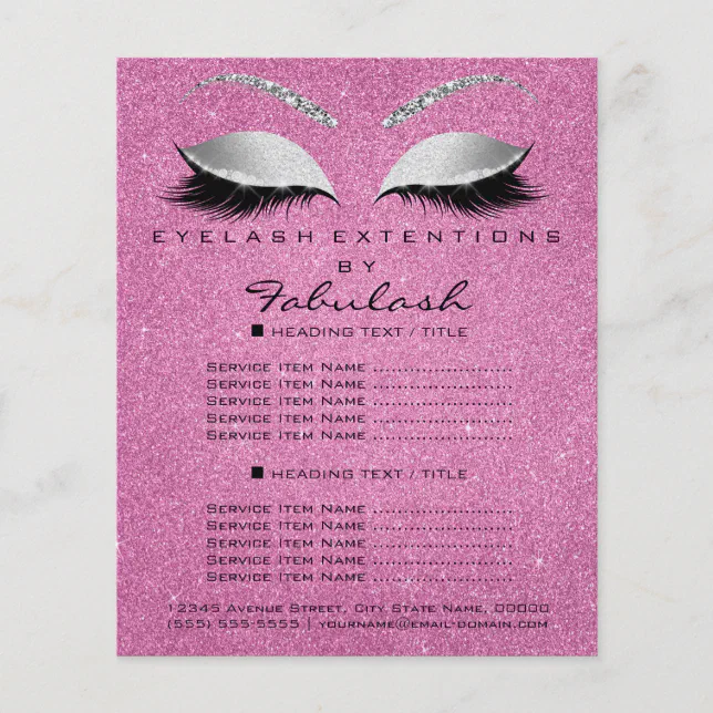 Makeup Lashes Beauty Salon Glitter Flyer Gray Pink | Zazzle