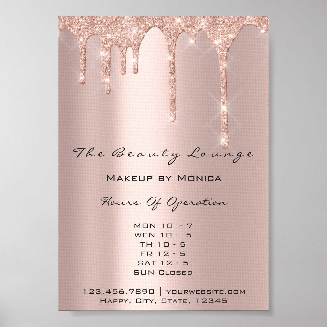 Makeup Opening Hours Rose Salon Drips Spark Prices Poster | Zazzle