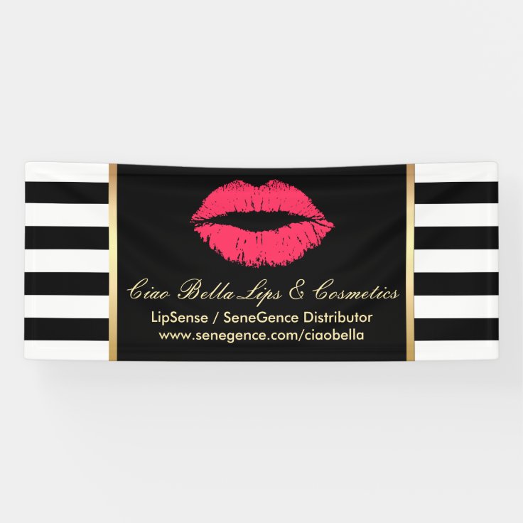 Makeup Product Distributor Red Lips Modern Stripes Banner | Zazzle