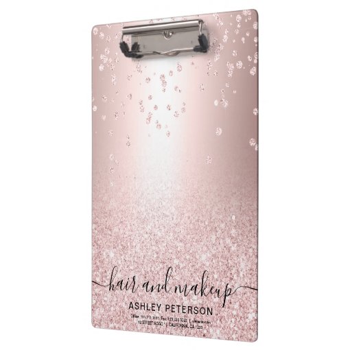 Makeup rose gold glitter metallic sparkle confetti clipboard | Zazzle