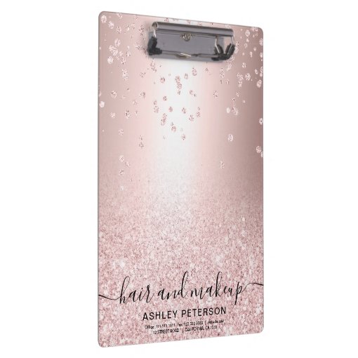 Makeup rose gold glitter metallic sparkle confetti clipboard | Zazzle
