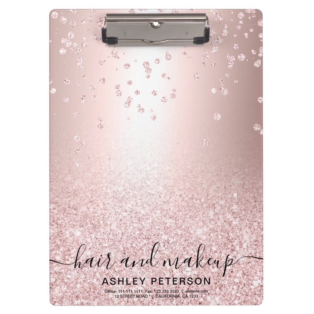 Makeup rose gold glitter metallic sparkle confetti clipboard | Zazzle