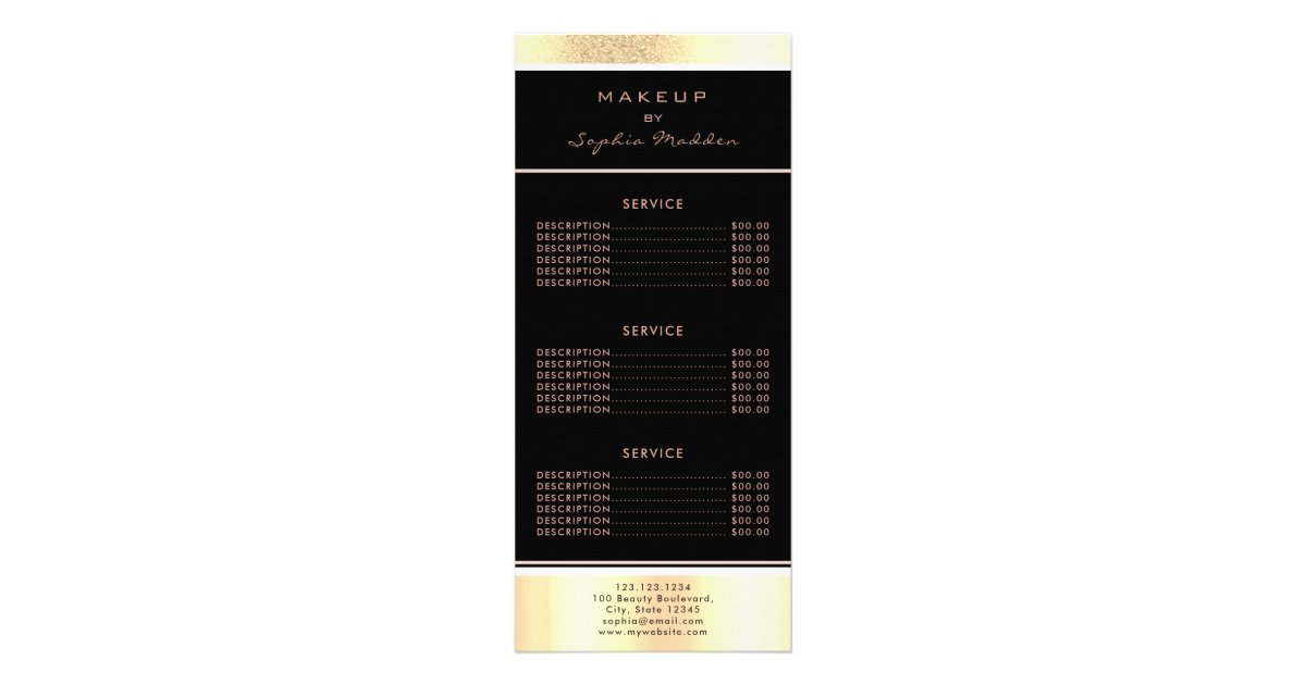 Makeup Salon Gold Ombre Trendy Glitter Black Rack Card | Zazzle