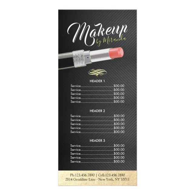 Makeup Stylist Beauty Salon Price List Lipstick Rack Card | Zazzle