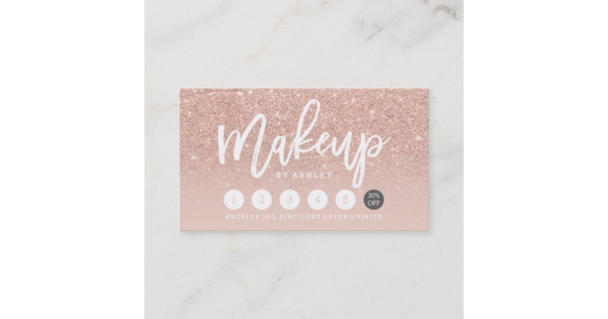 Makeup typography blush rose gold punch card | Zazzle