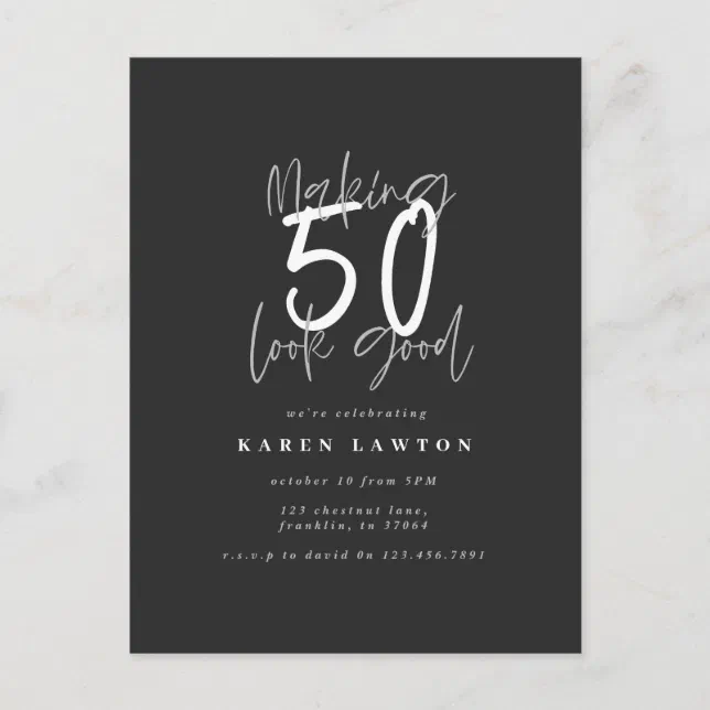 Making 50 look good birthday invitation postcard | Zazzle
