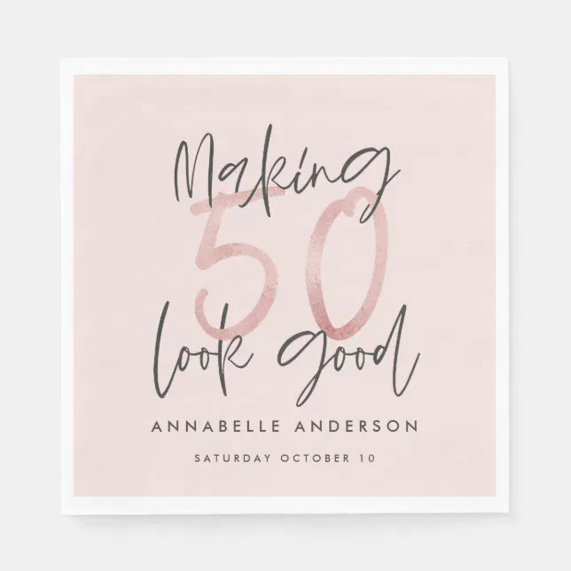 Making 50 look good girly pink glitter birthday napkins | Zazzle