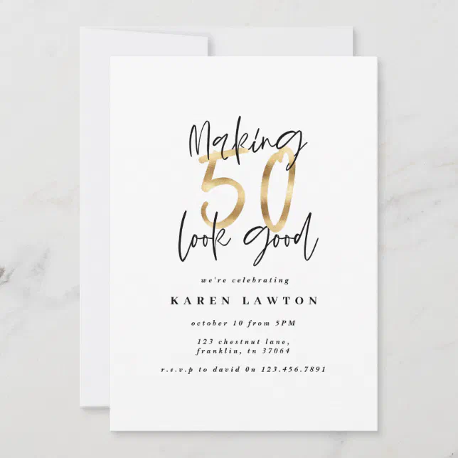 Making 50 look good gold birthday invitation | Zazzle