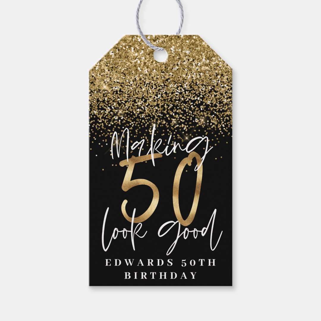 Making 50 look good gold birthday thank you gift tags | Zazzle