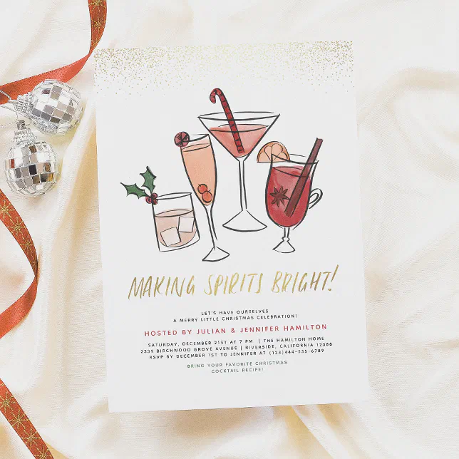 Making Spirits Bright | Christmas Cocktail Party Invitation | Zazzle