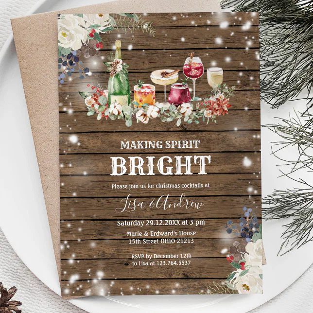 Making Spirits Bright Christmas Cocktail Party Invitation | Zazzle