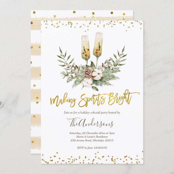 Making Spirits Bright Christmas Cocktail Party Invitation | Zazzle