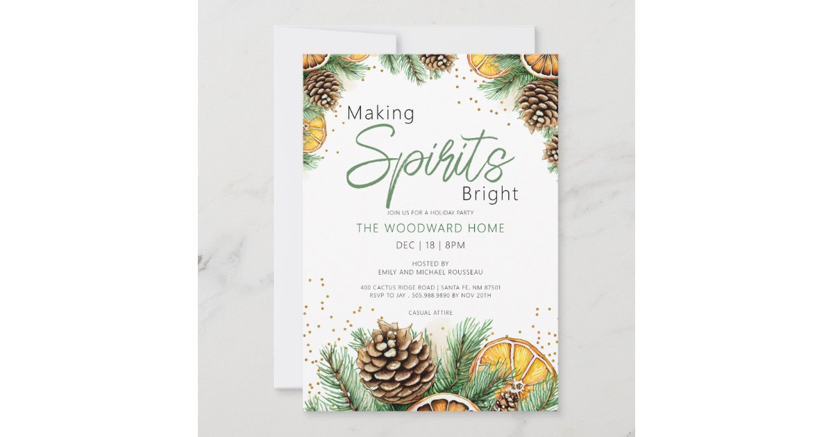 Making Spirits Bright Citrus Pine Holiday Party Invitation | Zazzle