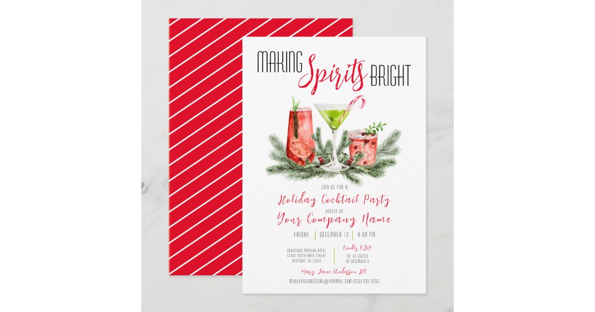 Making Spirits Bright Company Cocktail Party Invitation | Zazzle