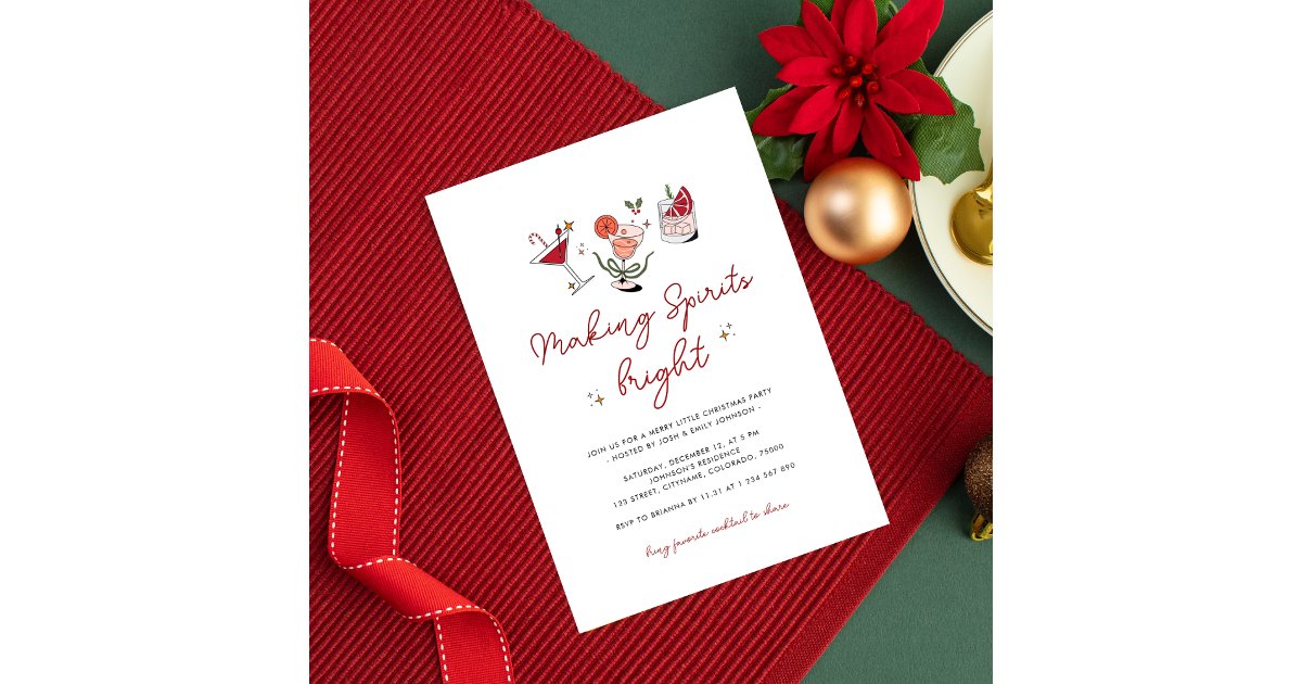 Making Spirits Bright Handwritten Christmas Party Invitation | Zazzle