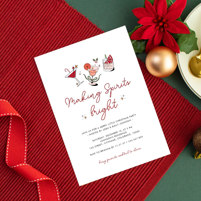 Making Spirits Bright Handwritten Christmas Party Invitation | Zazzle