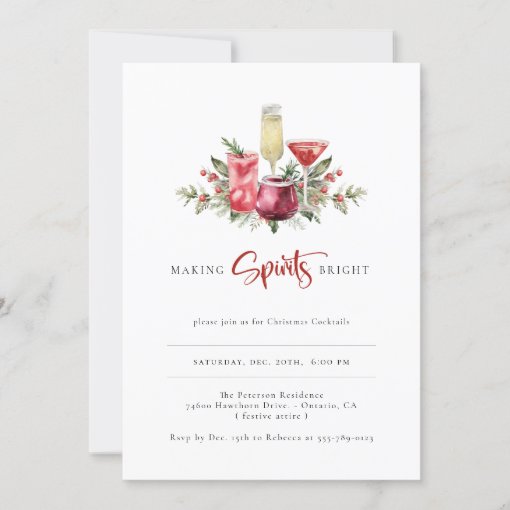 Making Spirits Bright Holiday Cocktail Party Invitation | Zazzle
