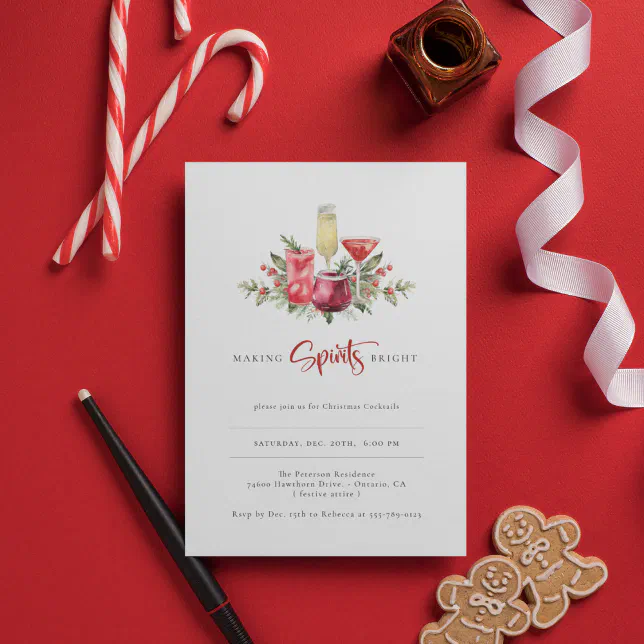 Making Spirits Bright Holiday Cocktail Party Invitation | Zazzle