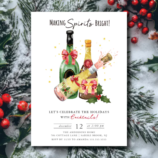Making Spirits Bright Holiday Cocktail Party Invitation | Zazzle