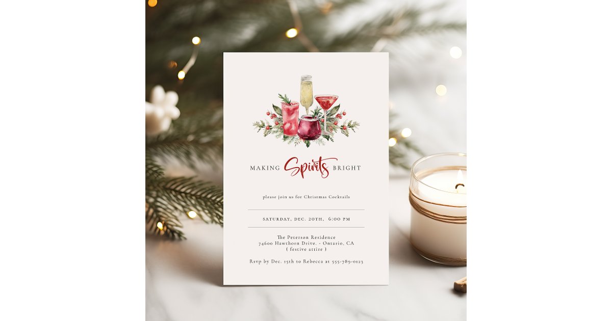 Making Spirits Bright Holiday Cocktail Party Invitation | Zazzle