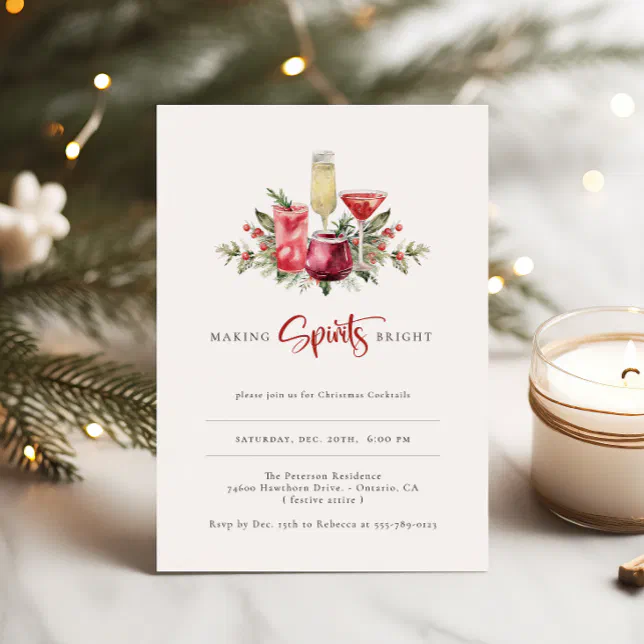Making Spirits Bright Holiday Cocktail Party Invitation | Zazzle