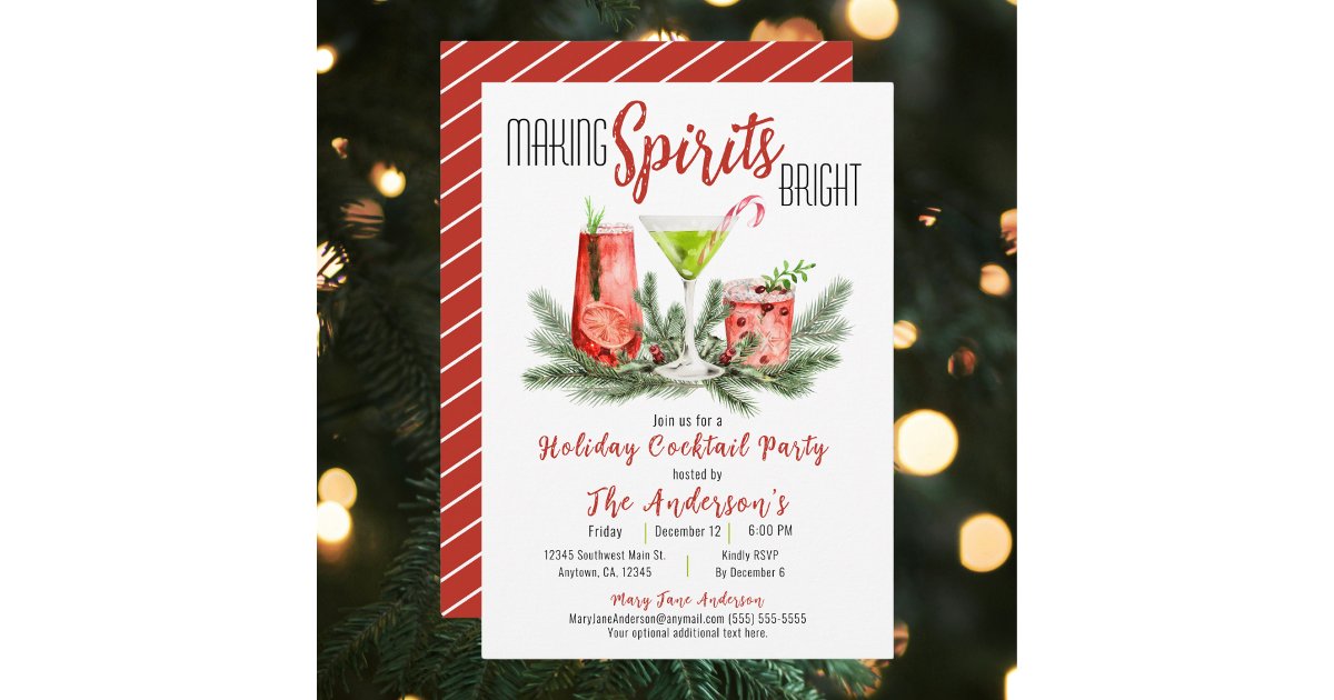 Making Spirits Bright Holiday Cocktail Party Invitation | Zazzle