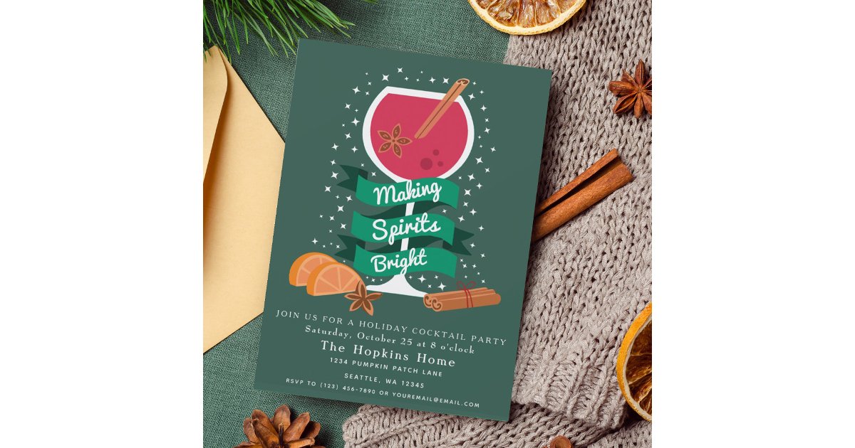Making Spirits Bright Holiday Cocktail Party Invitation | Zazzle