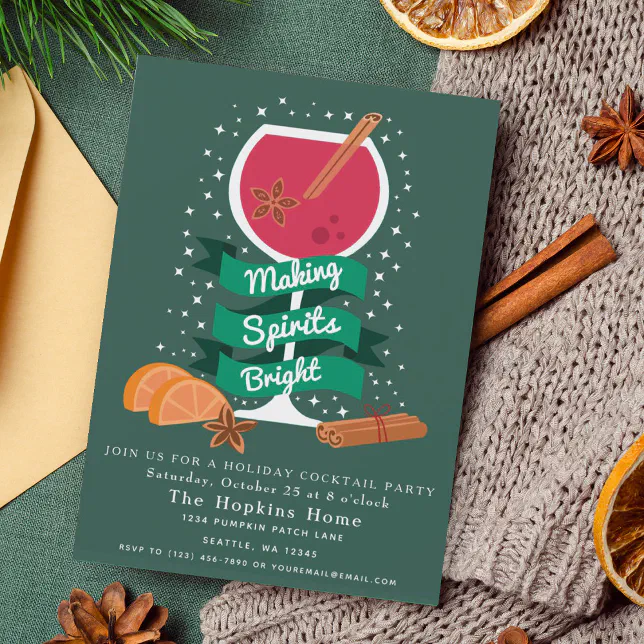Making Spirits Bright Holiday Cocktail Party Invitation | Zazzle