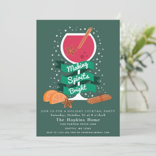Making Spirits Bright Holiday Cocktail Party Invitation | Zazzle