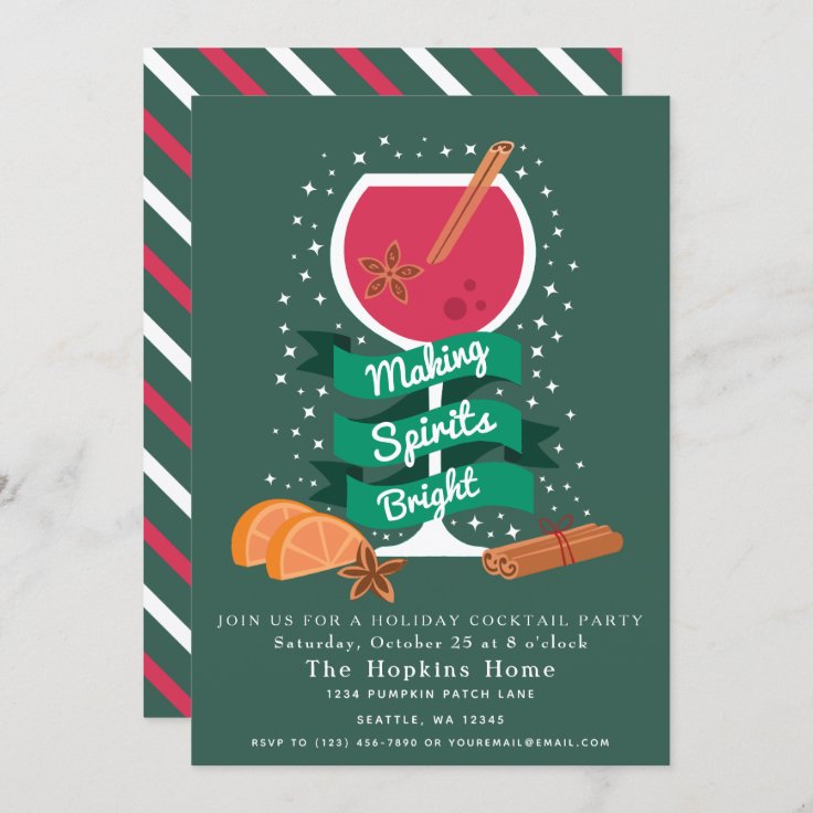 Making Spirits Bright Holiday Cocktail Party Invitation | Zazzle
