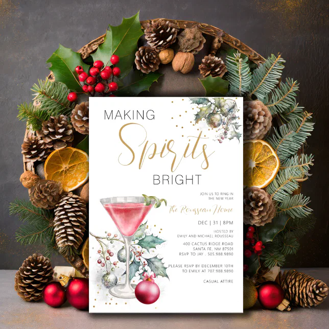 Making Spirits Bright New Year's Party Invitation | Zazzle