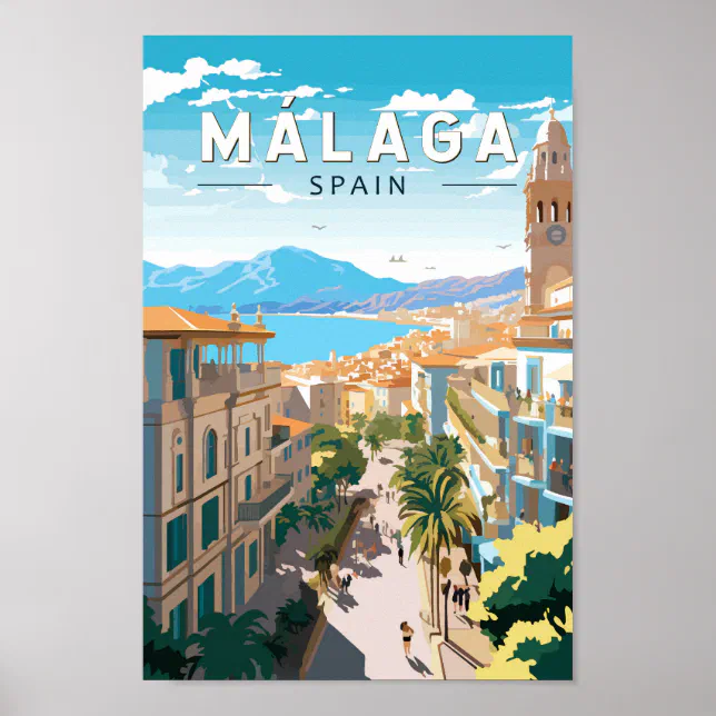 Malaga Spain Travel Art Vintage Poster | Zazzle