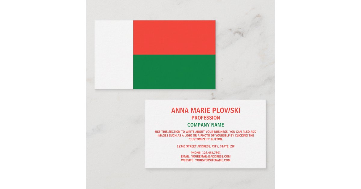 Malagasy Flag, Flag of Madagascar Business Card | Zazzle