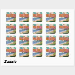 Maldives island vintage travel poster art. square sticker | Zazzle