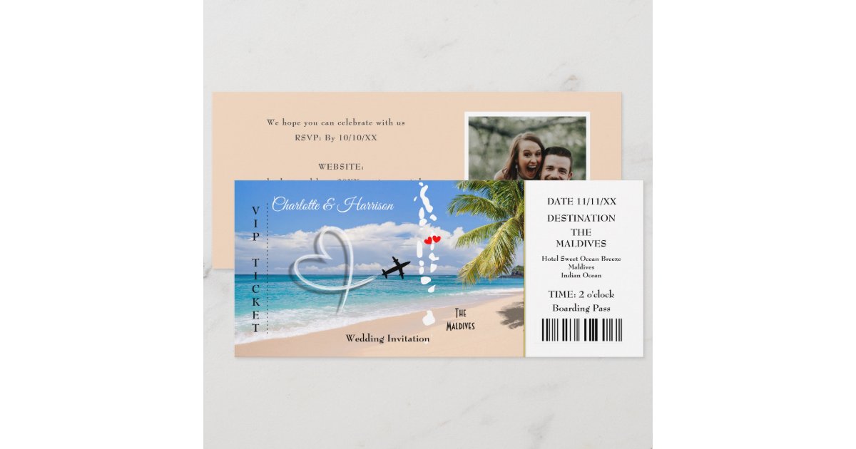 Maldives Ticket Pass Destination Wedding Invitation | Zazzle