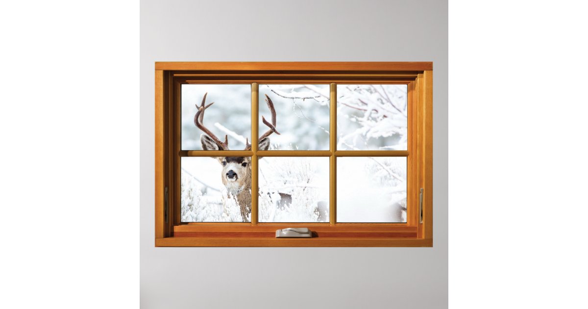 Male Deer in The Snow Window Illusion Poster | Zazzle
