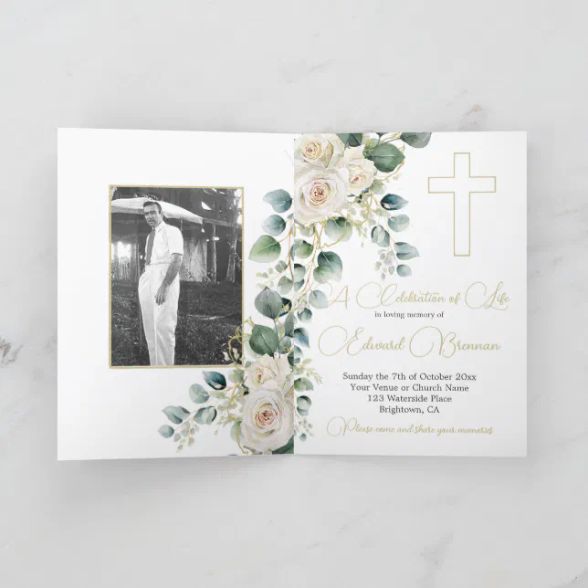 Male Funeral Christian Photo Elegant Invitation | Zazzle