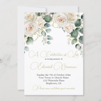 Male Funeral Memorial Photo Elegant Floral Invitation | Zazzle