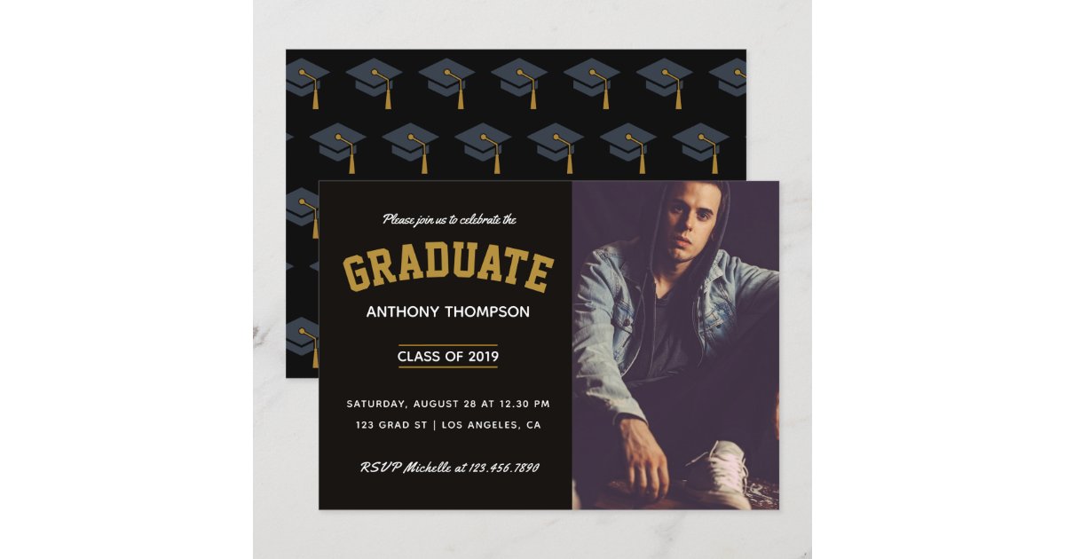 Male Graduation celebration party add photo Invitation | Zazzle