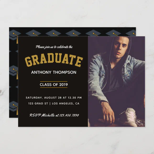 Male Graduation celebration party add photo Invitation | Zazzle