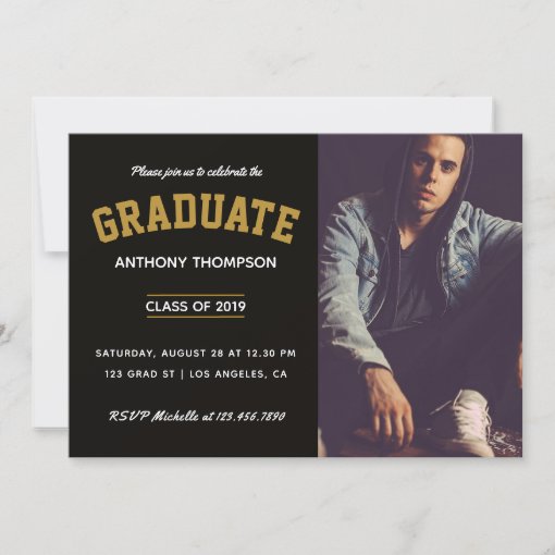 Male Graduation celebration party add photo Invitation | Zazzle