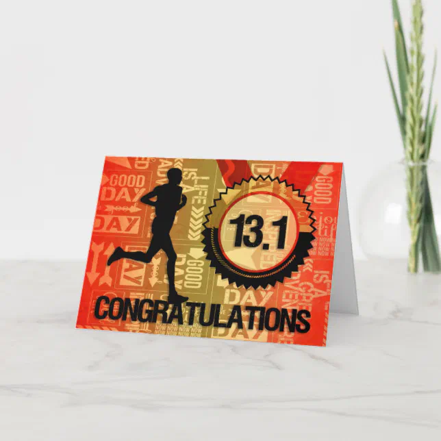 Male Half Marathon Runner Event Congratulations Card | Zazzle