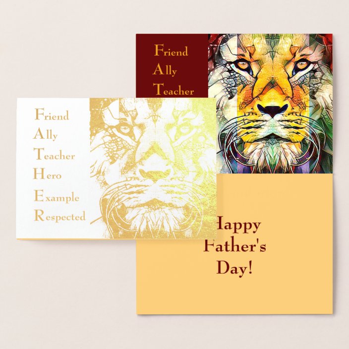 Male Lion Wildlife Art Father Acronym Fathers Day Foil Card | Zazzle.com